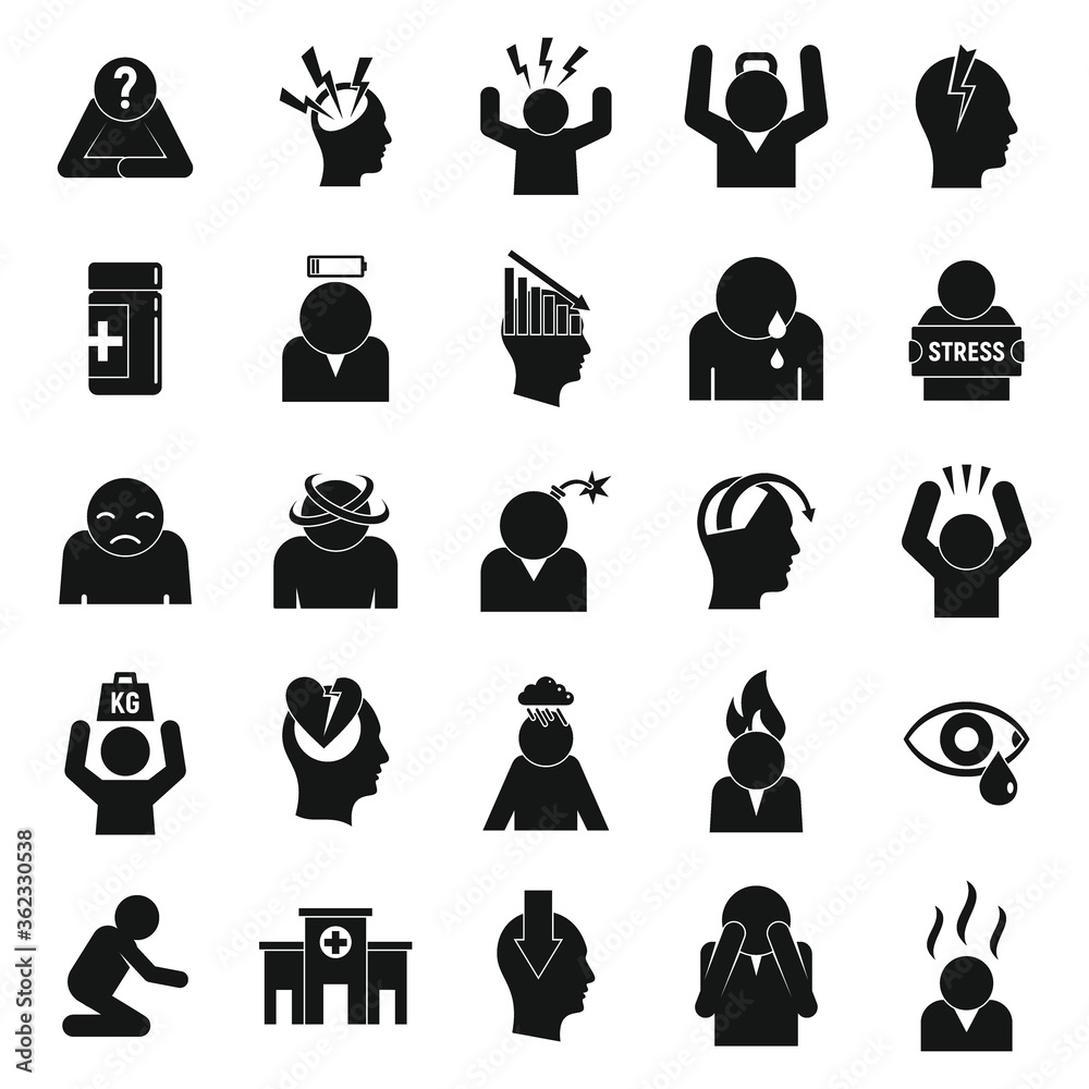 Stress icons set. Simple set of stress vector icons for web design on ...