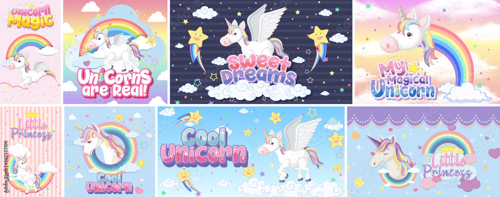 Cute unicorn banner on pastel background color Stock Vector | Adobe Stock