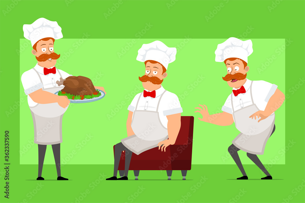 Cartoon flat funny fat chef cook man character in white uniform and ...