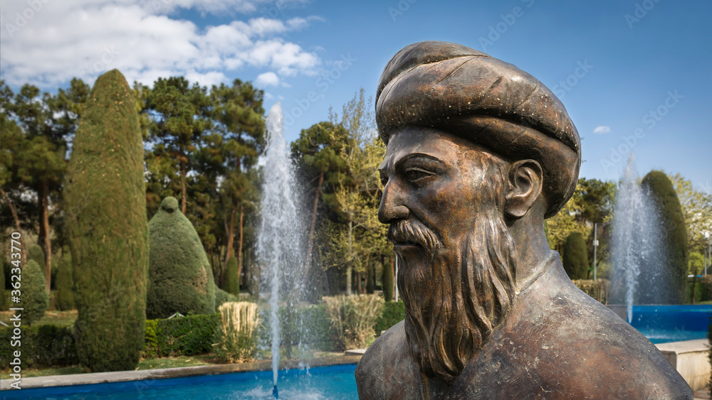 Sanai statue in Laleh park, Tehran, Iran. Hakim Sanai Ghaznavi was a ...