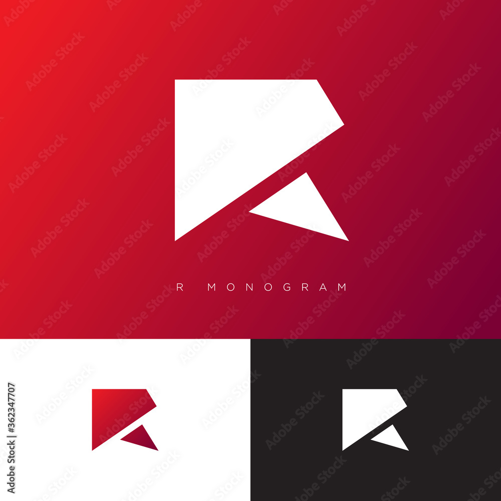 R monogram. R logo. Red origami logo on dark background. Premium ...