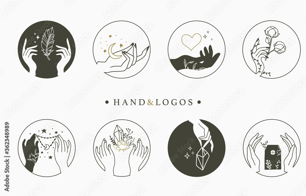 Beauty occult logo collection with hand,heart,flower,house in circle ...