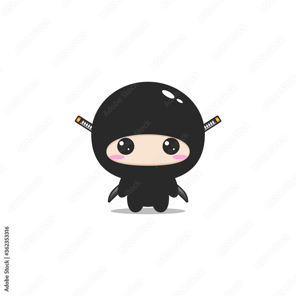 Cartoon ninja drawing in chibi manga style. Cute vector illustration ...