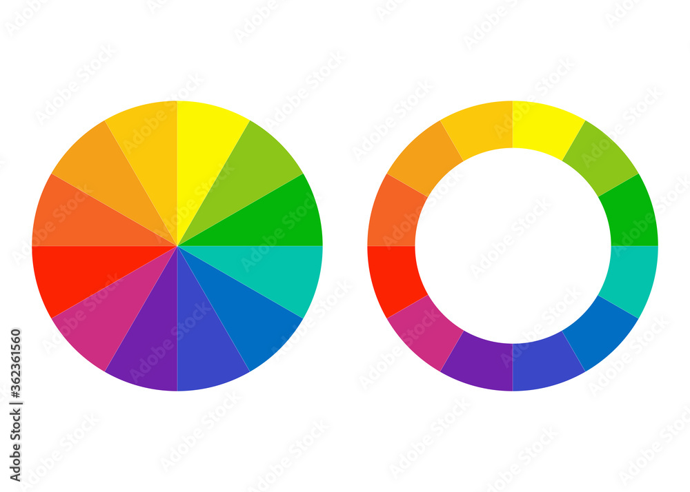 Color wheel guide. Two floral patterns and palette isolated on white ...