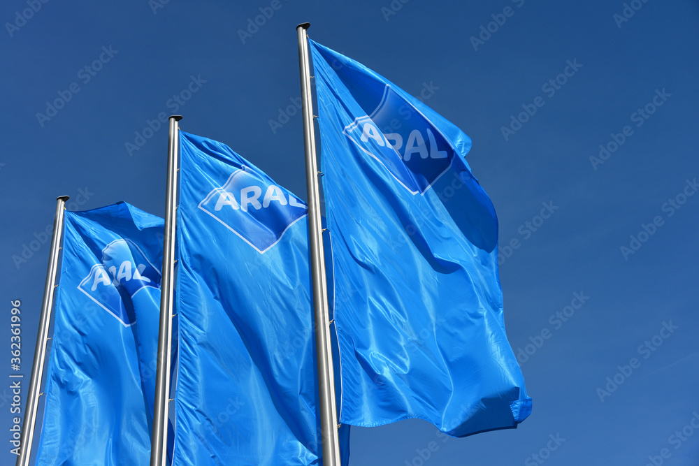 Celle, Lower Saxony / Germany - May 18, 2017: Flags with the logo of ...