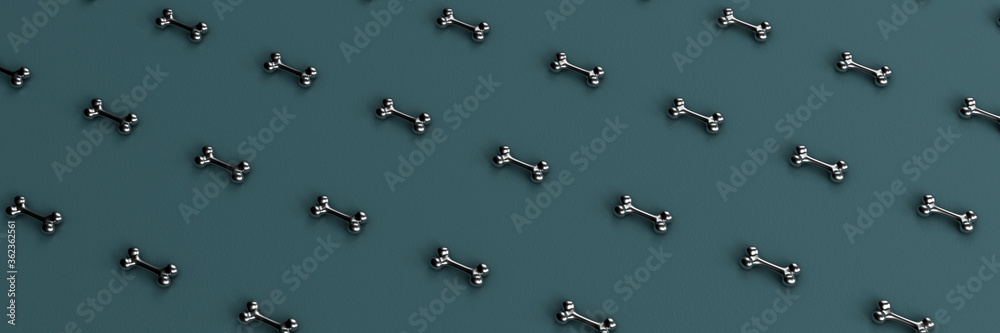 3d rendering of bones for dog on the green background. minimalistic ...