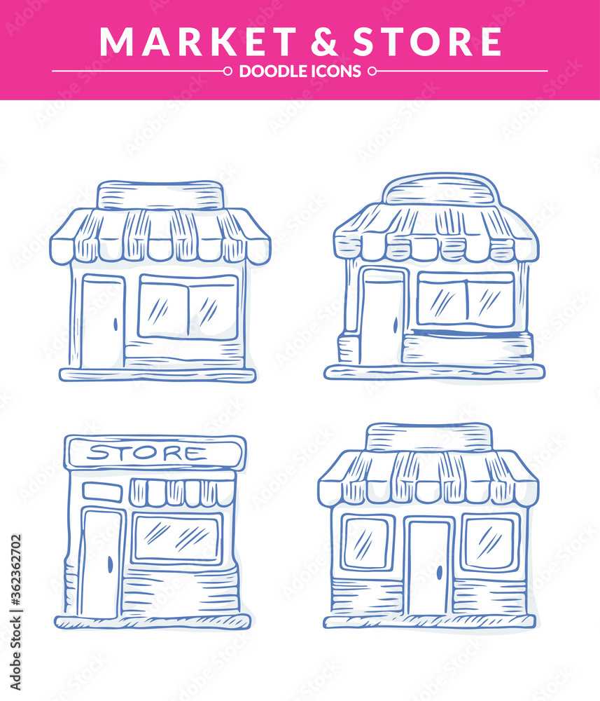 Market Building Doodle Illustration. Beautiful hand drawn of store icon ...