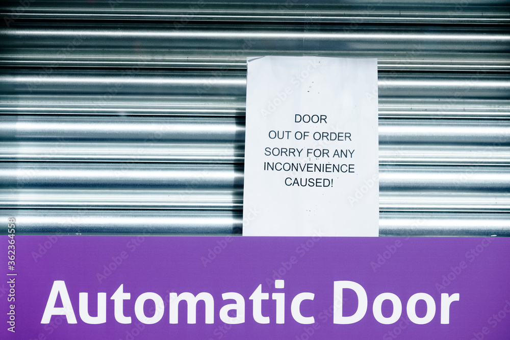 Automatic door out of order sorry closed sign Stock Photo | Adobe Stock