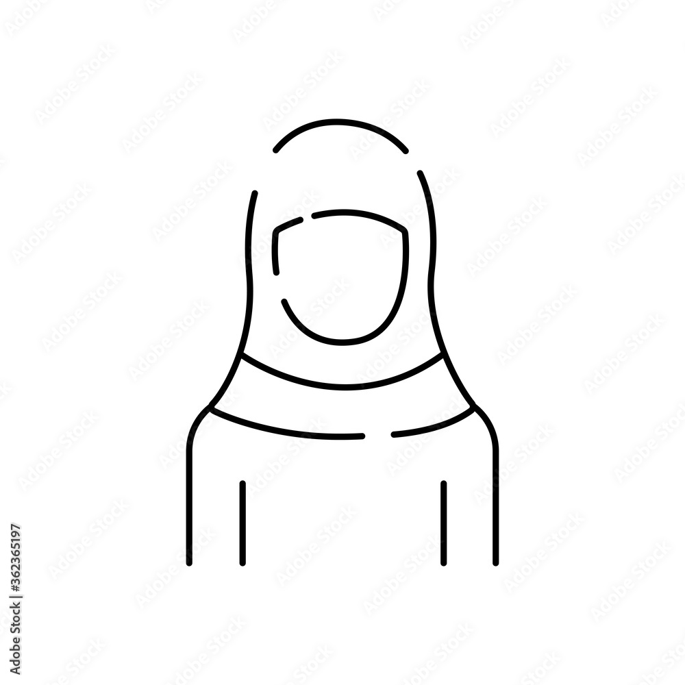 Arabic muslim female in traditional cloth black line icon. Pictogram ...