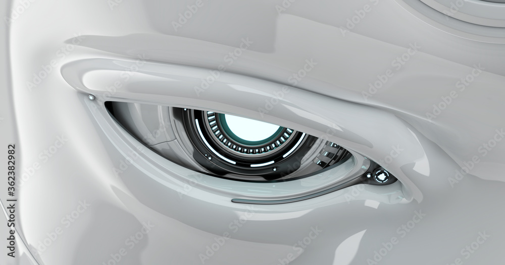 Cyber eye closeup with signs. Serious robotic eye 3d rendering Stock ...
