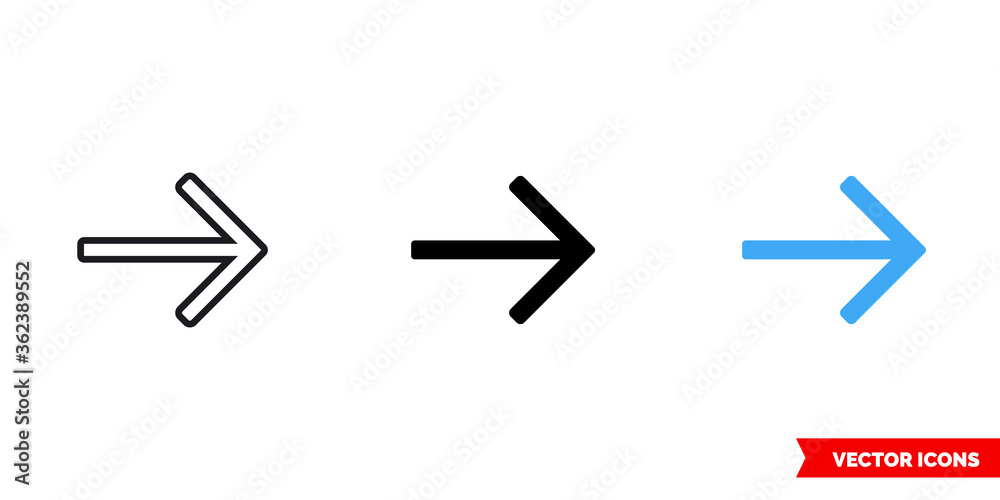 Right arrow icon of 3 types. Isolated vector sign symbol. Stock Vector ...