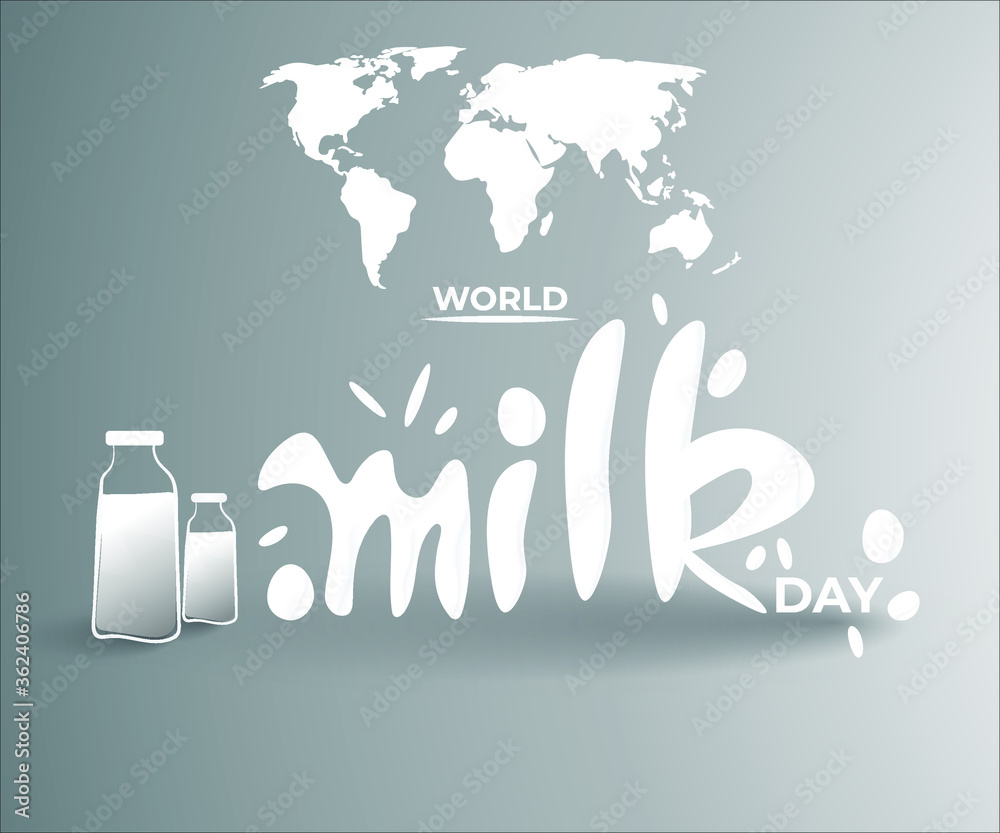 VECTOR ILLUSTRATION FOR WORLD MILK DAY, FRESH MILK BOTTLES, WORLD MAP ...