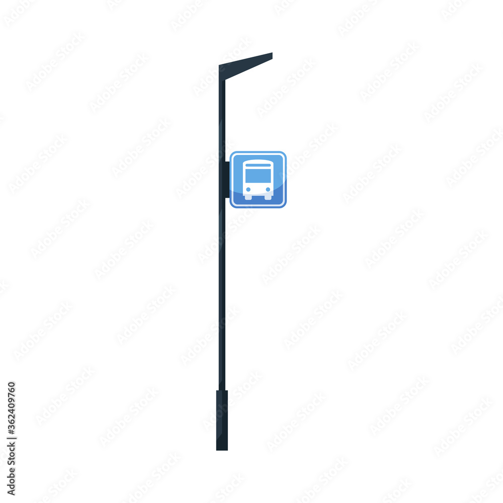 Bus stop sign on post semi flat RGB color vector illustration ...