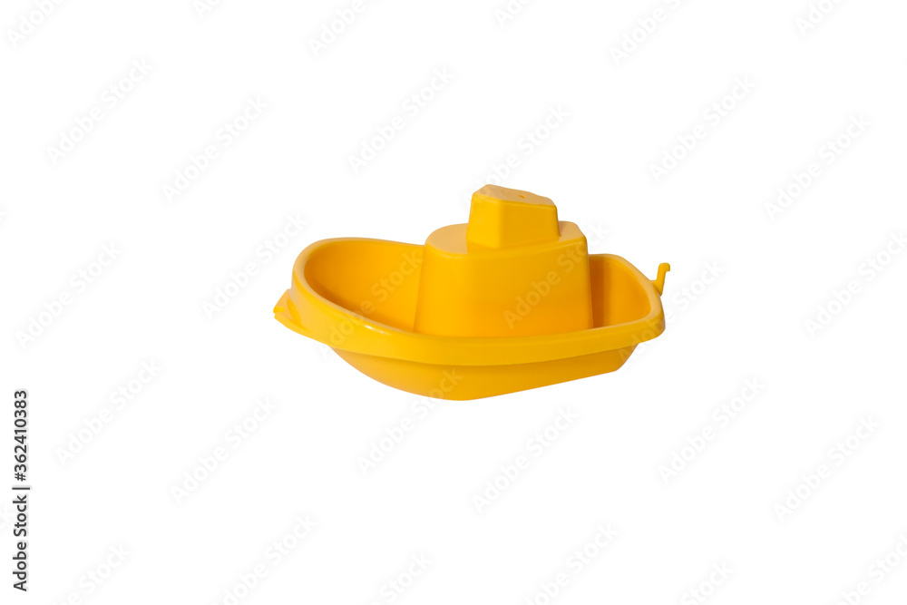 Plastic yellow kids boat isolated on white background Stock Photo ...