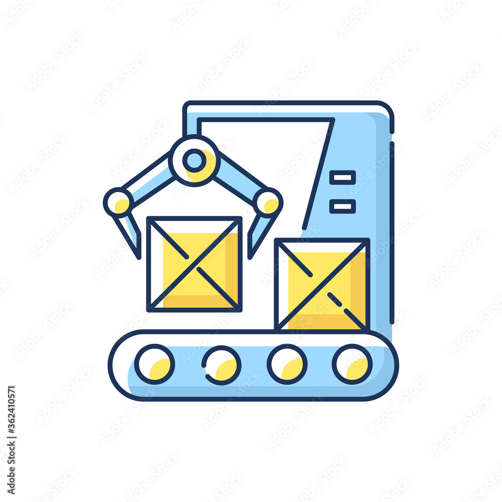 Production line RGB color icon. Automated manufacturing process, modern ...