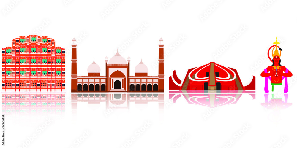 vector illustration for Indian famous historical buildings set Stock ...