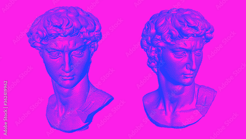 Pixel art 3D rendering of Michelangelo's David head. Retrofuturistic ...