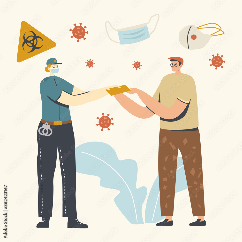 Police Woman Fine Male Character who Violate Isolation and Mask Regime ...