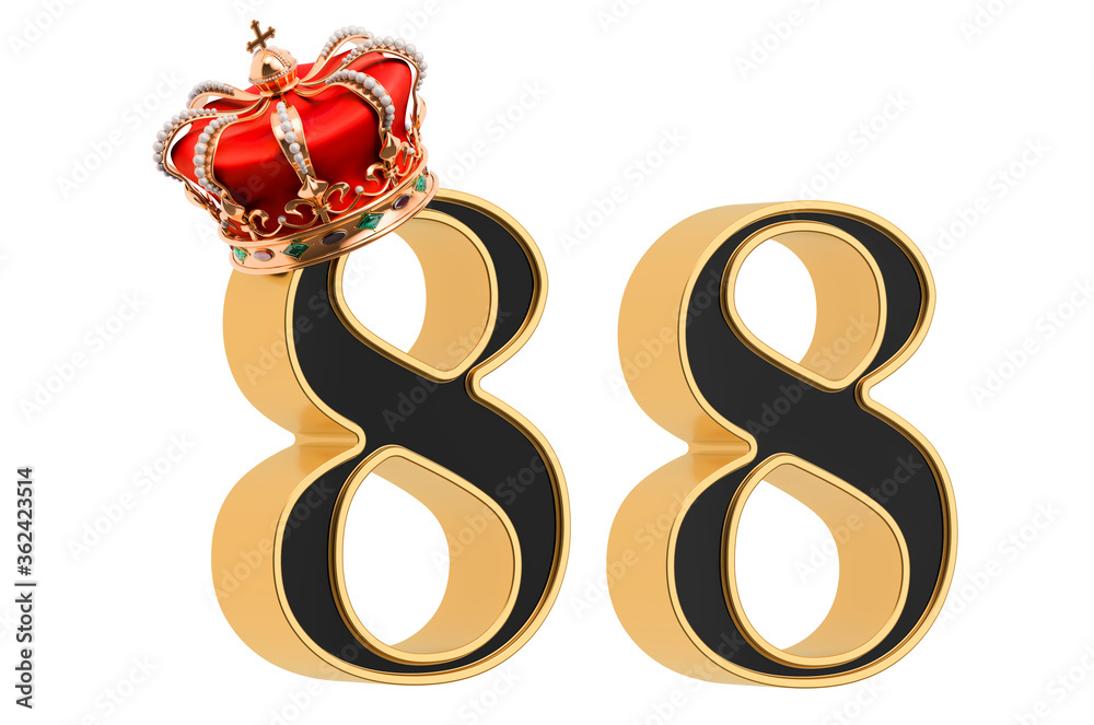 Number 8 with gold crown and without, black font with golden border. 3D ...