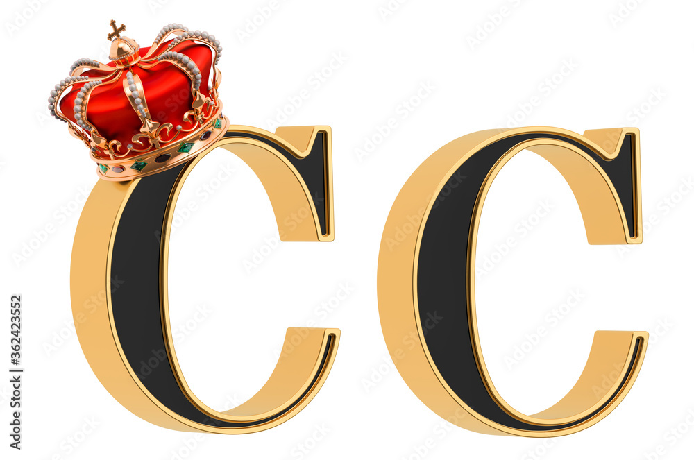 Letters C with gold crown and without, black font with golden border ...