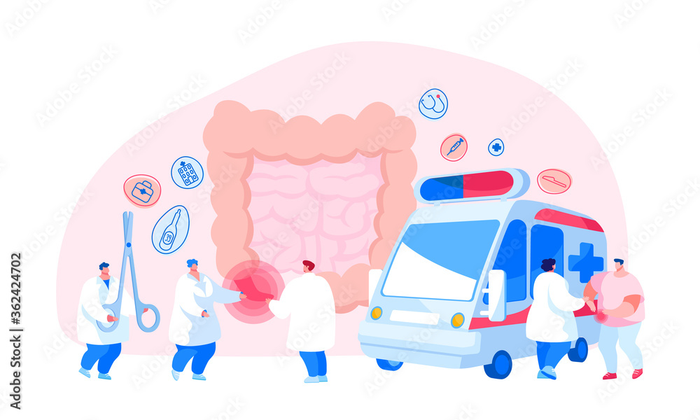 Appendicitis Disease Concept. Appendix Pain Emergency Ambulance Help ...