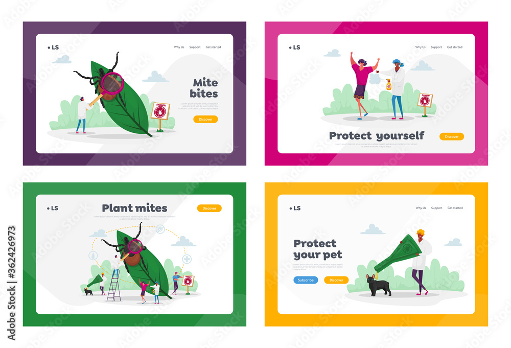 Encephalitis Mite, Tick Bite Protection Landing Page Template Set. Tiny ...