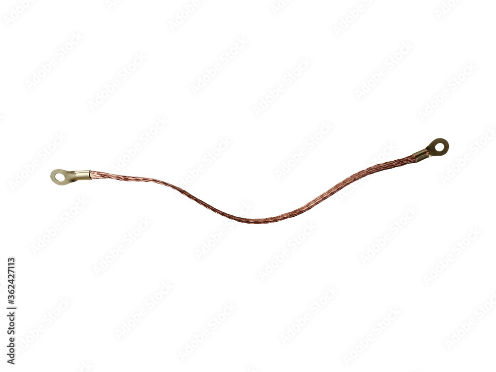 Mass wire of a copper car on an isolated white background. Ground wire ...