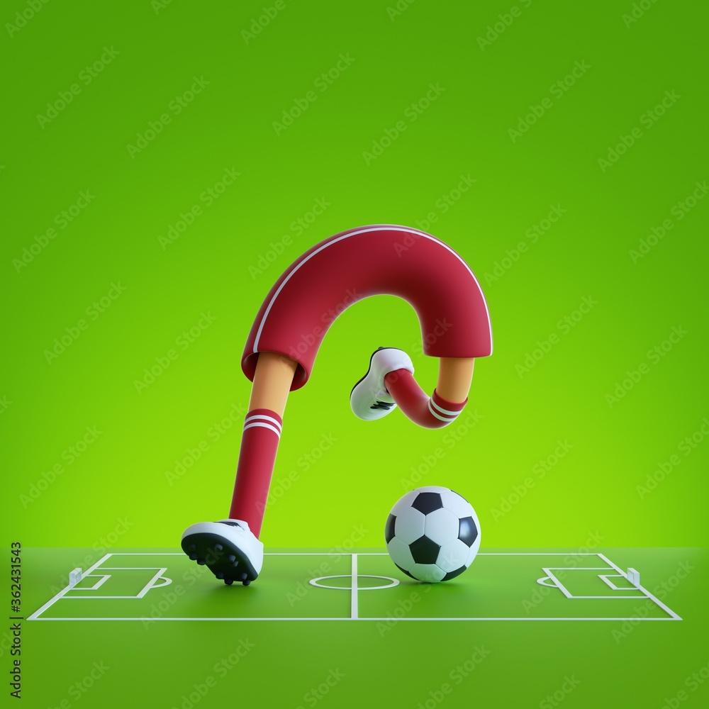 3d render, funny cartoon character legs run with ball isolated on green ...