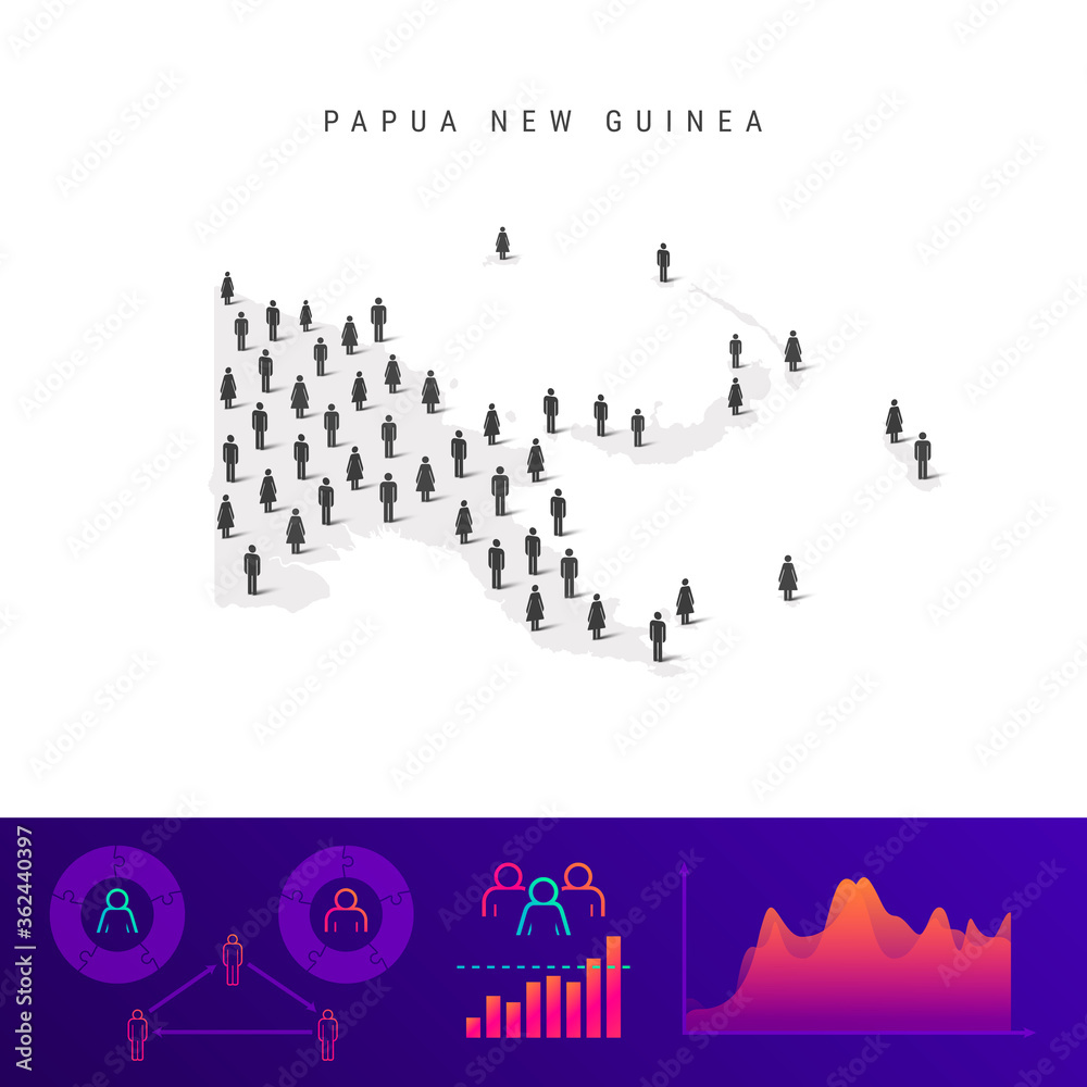 Papua New Guinea people map. Detailed vector silhouette. Mixed crowd of ...