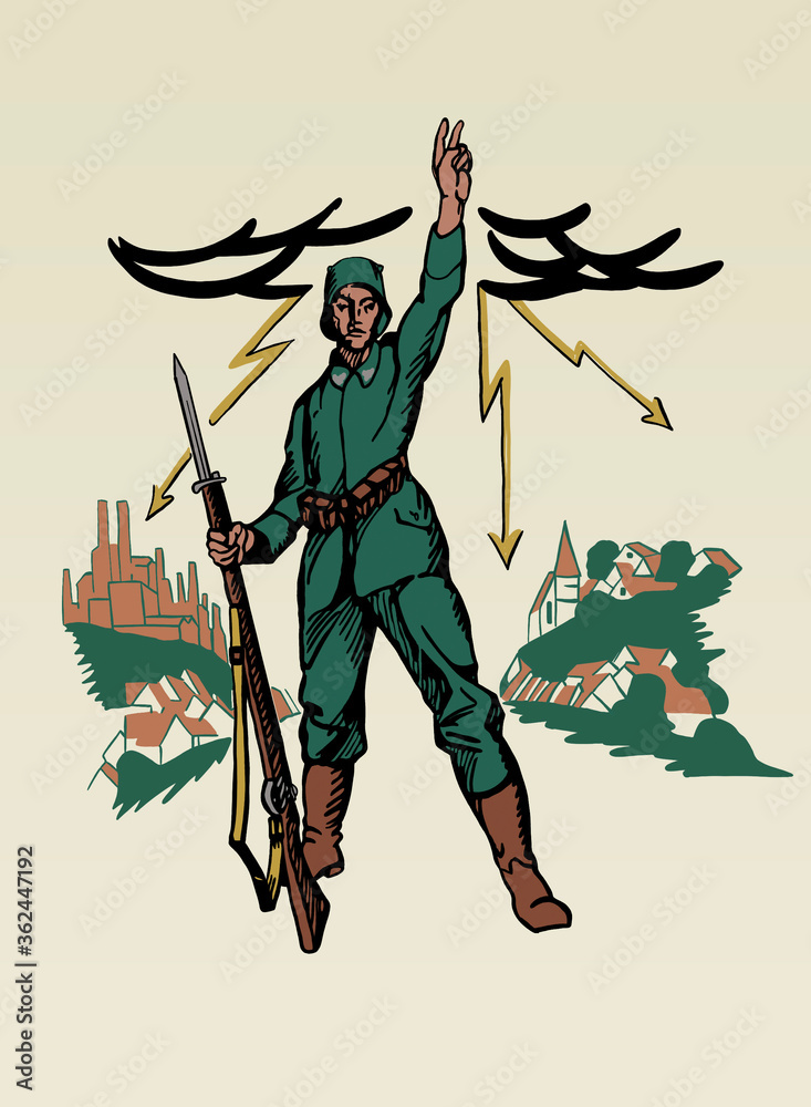 World War One German vintage style propoganda poster. Modern digital ...