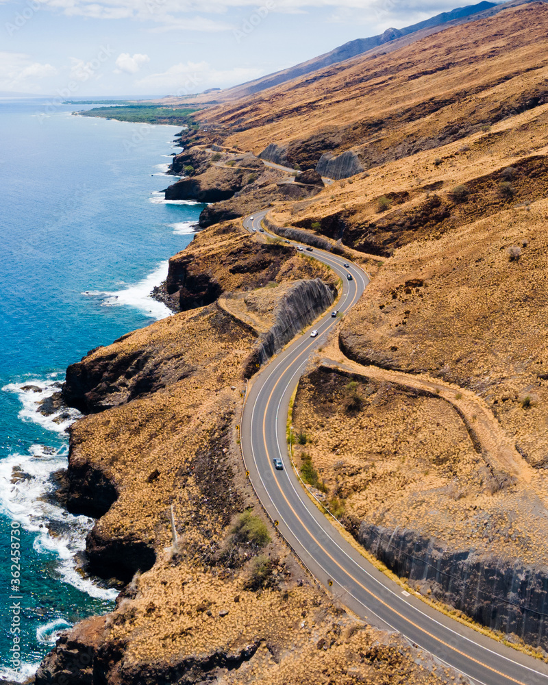Pali road on maui, facing the road to Lahaina. Vertical capture Stock Photo | Adobe Stock