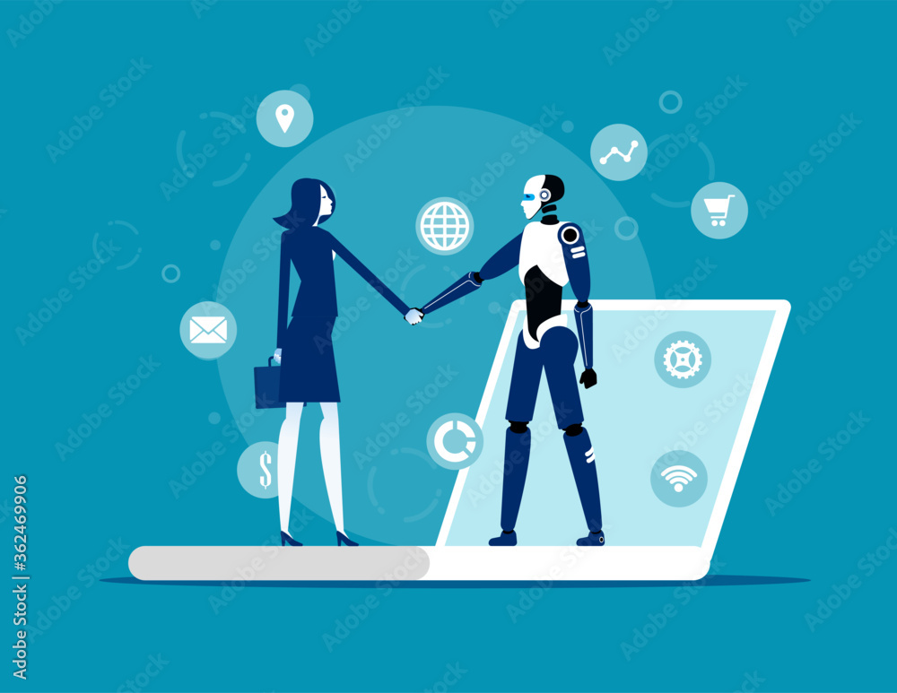 Human interactive tech interaction. Artificial intelligence technology ...