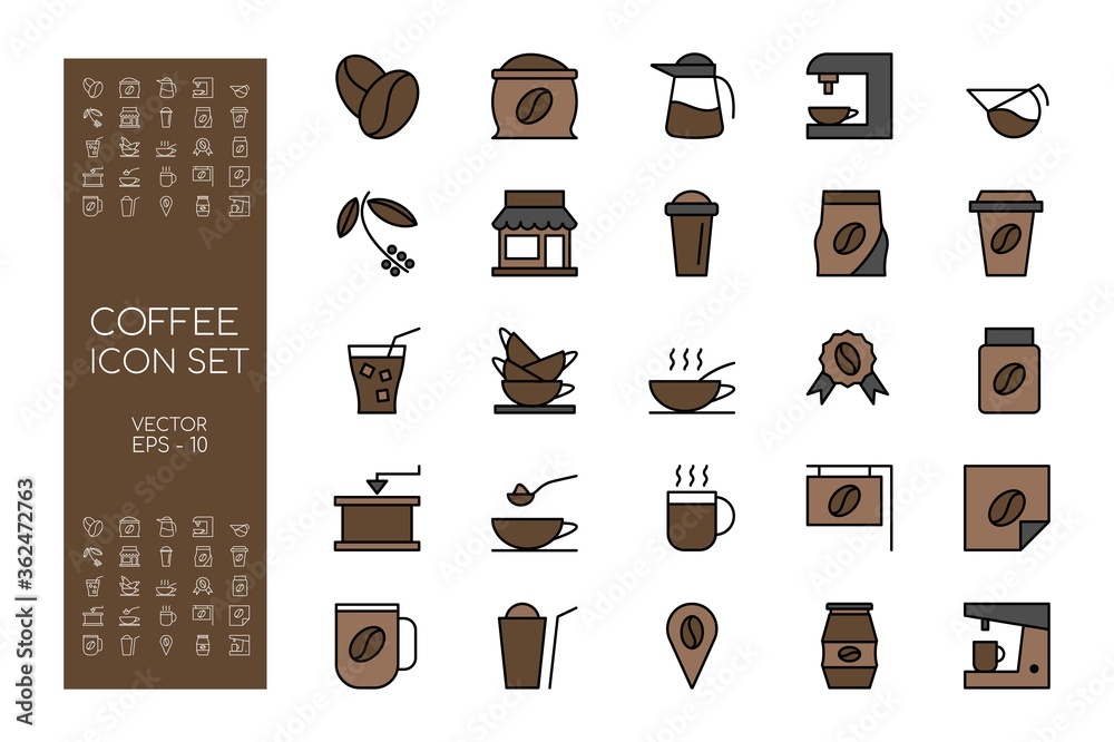 Icon Set of Coffee with Line Filled Concept Isolated on White ...