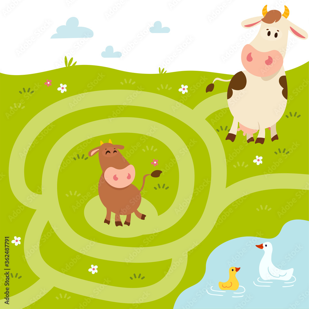 Matching children educational game with farm animals. Activity for ...