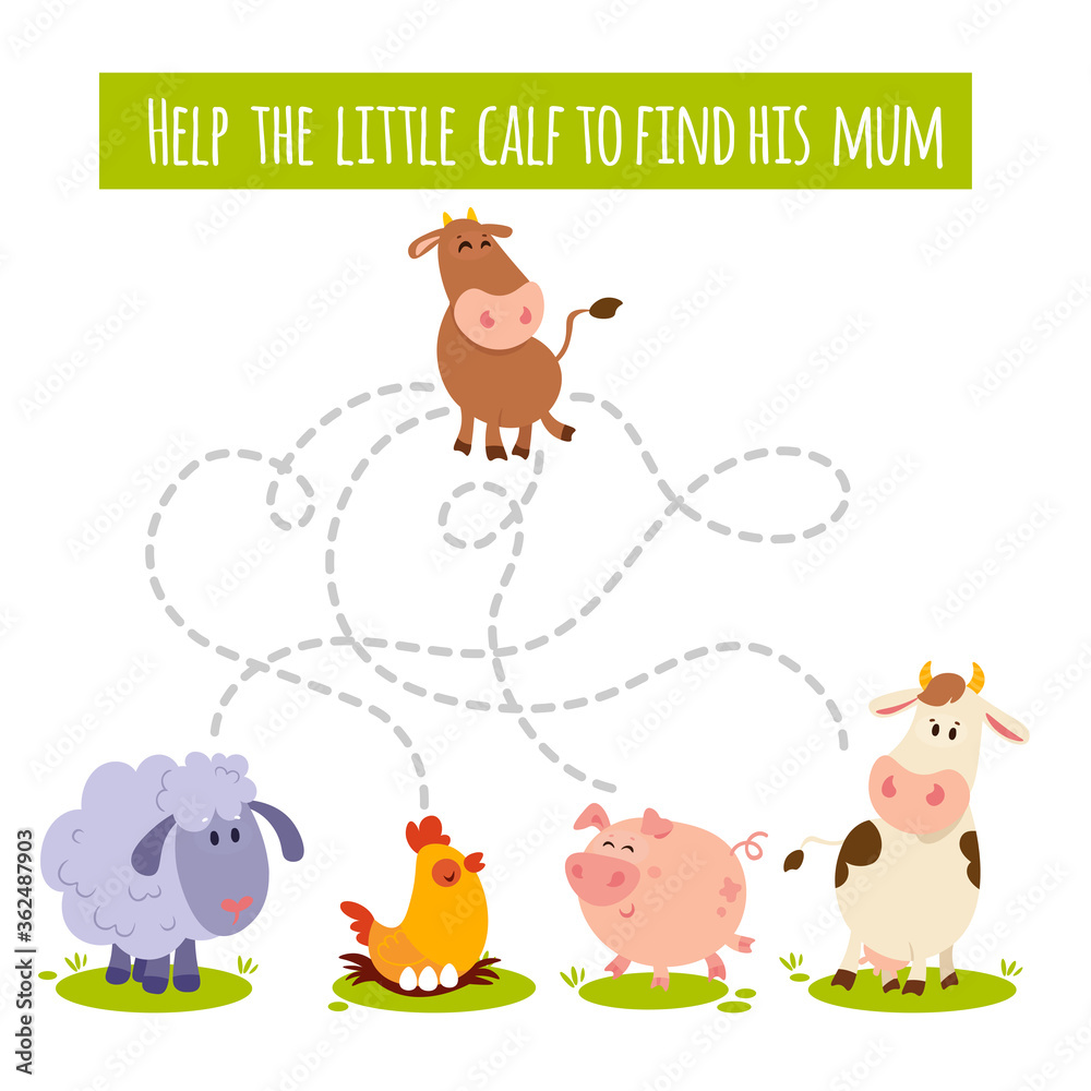 Matching children educational game with farm animals. Activity for ...