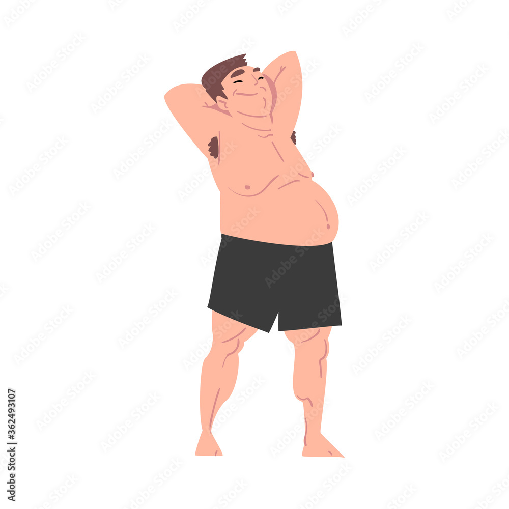 Vettoriale Stock Fat Overweight Man with Big Belly in Underwear Cartoon ...