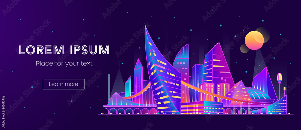 Bold banner layout in 80s style. Retro design with futuristic glowing ...