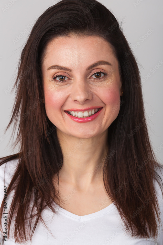 Happy Young Woman With Toothy Smile Beautiful Girl In 30s Posing With