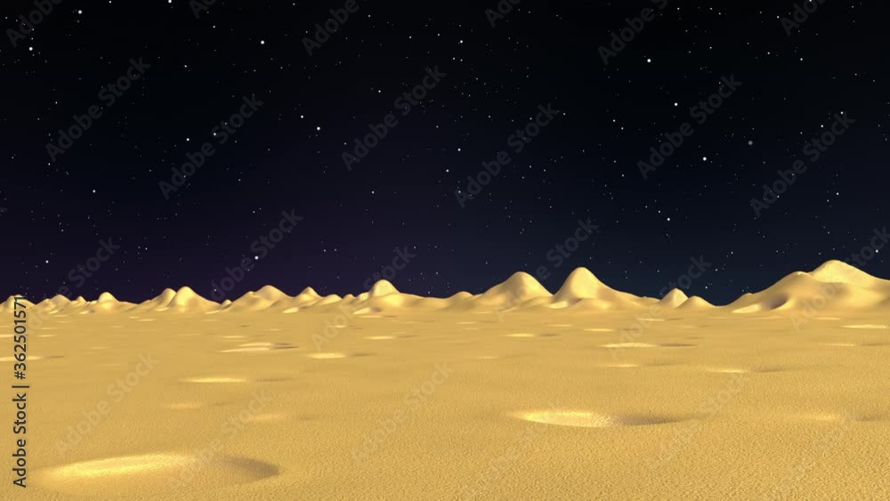 Moon surface side view moving background. Alien planet landscape with ...