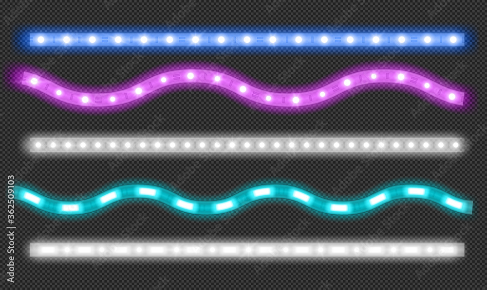 Led strips with neon light effect isolated on transparent background ...
