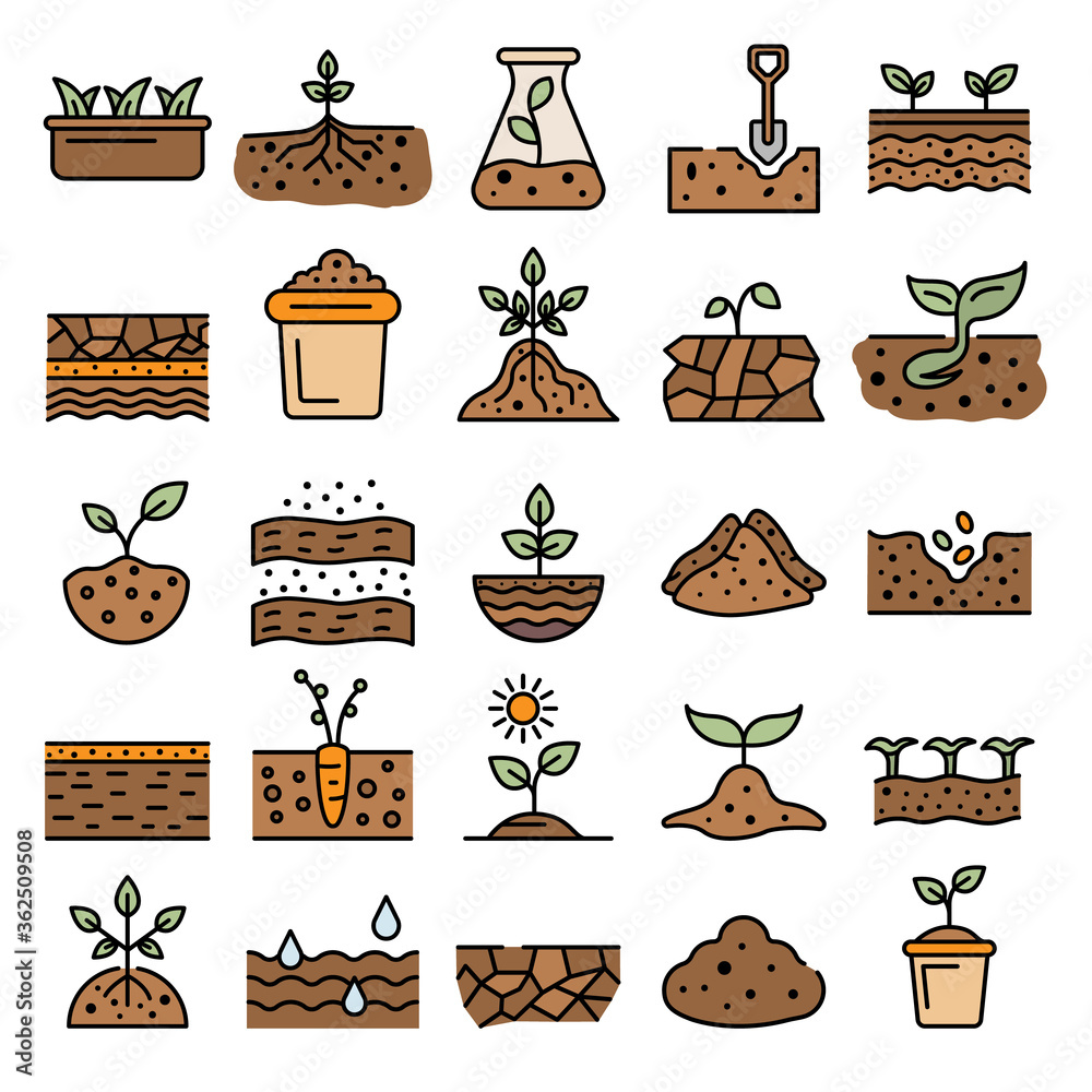 Soil ground icons set. Outline set of soil ground vector icons thin ...