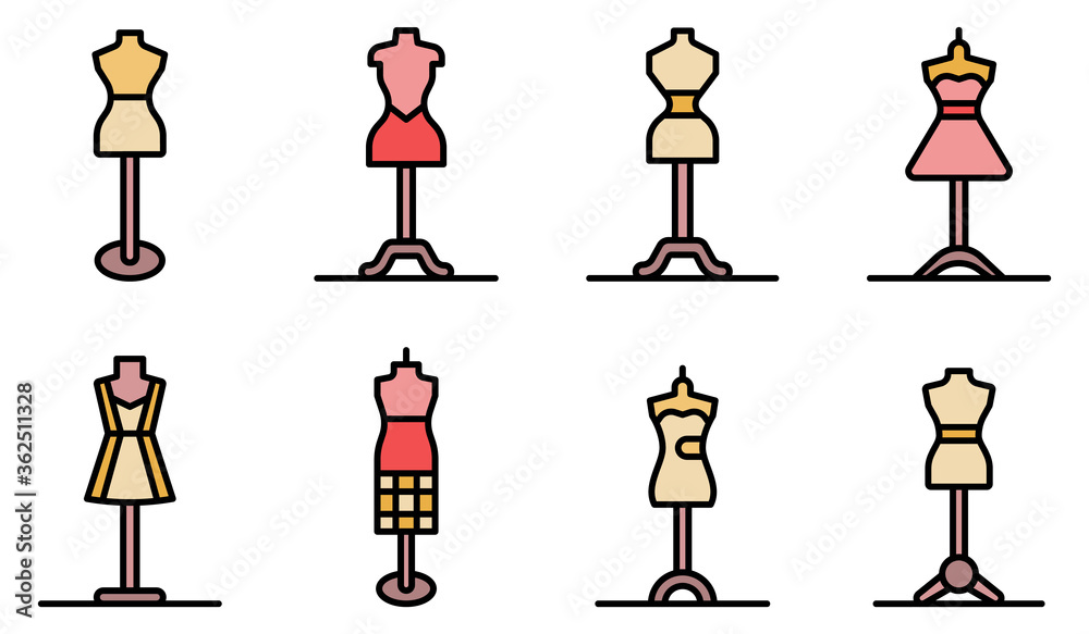 Mannequin icons set. Outline set of mannequin vector icons thin line ...
