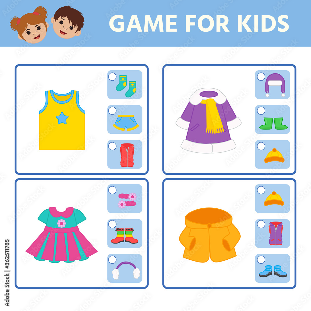 Educational worksheet for children. Game for Kids. Find matching item ...