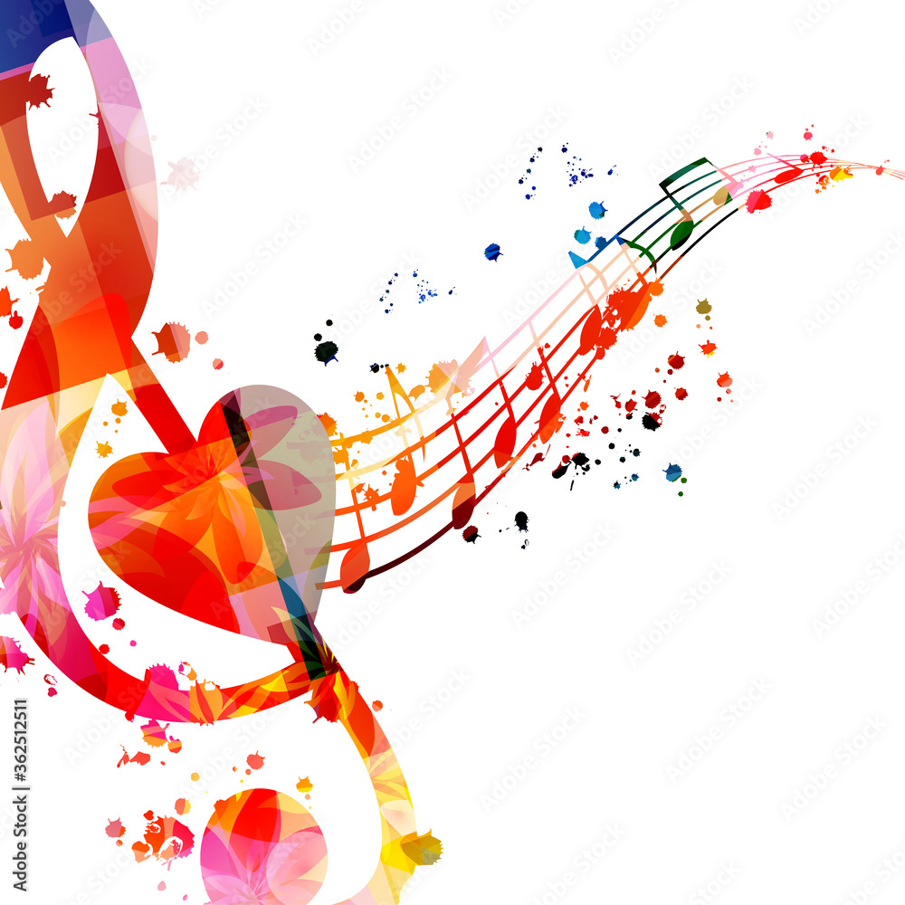 Colorful music promotional poster with G-clef and music notes isolated ...