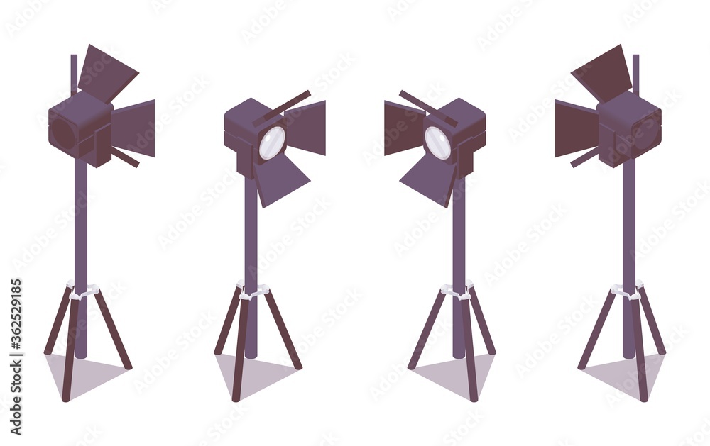 Isometric vector studio lighting equipment for photographers, tv ...