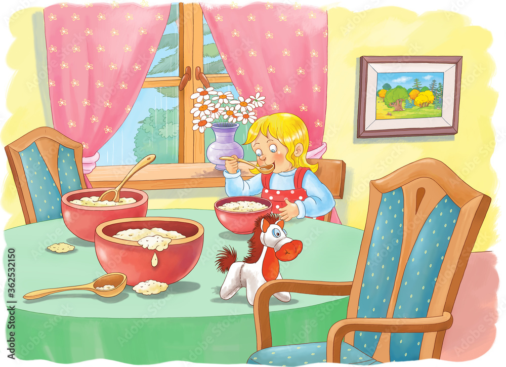 Goldilocks and the three bears. Fairy tale. One picture from series ...