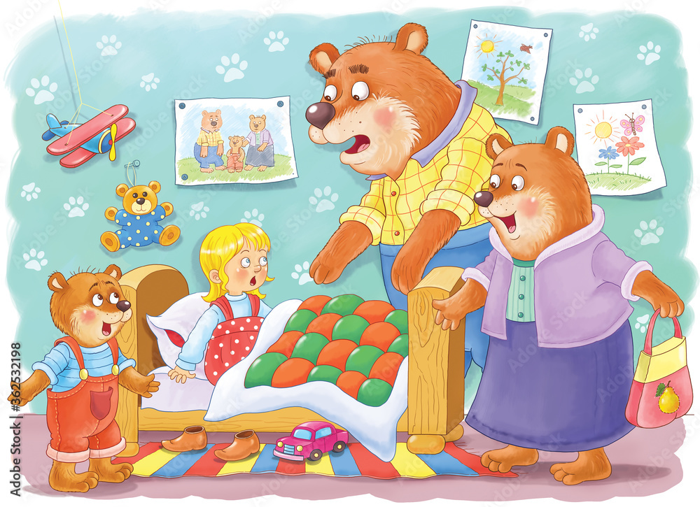 Goldilocks and the three bears. Fairy tale. One picture from series ...
