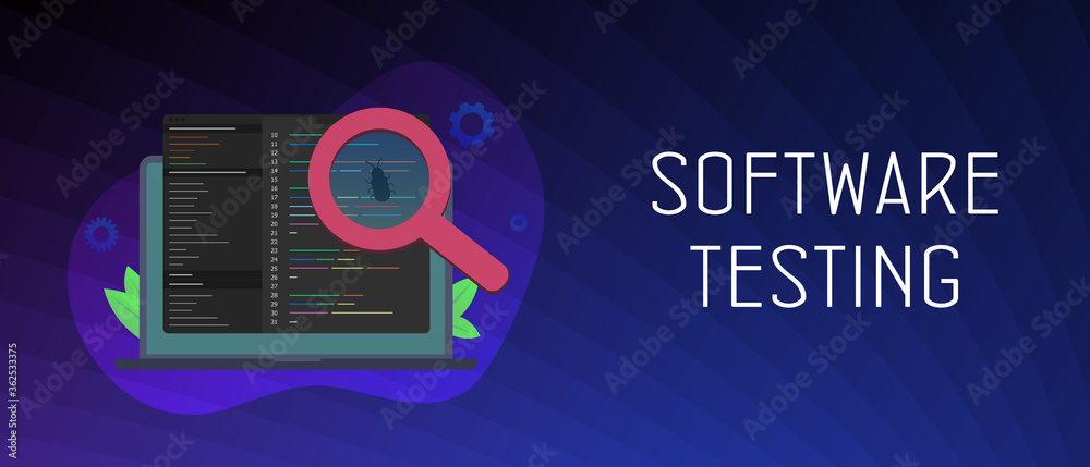 Testing Software horizontal banner concept. Program code screen with ...
