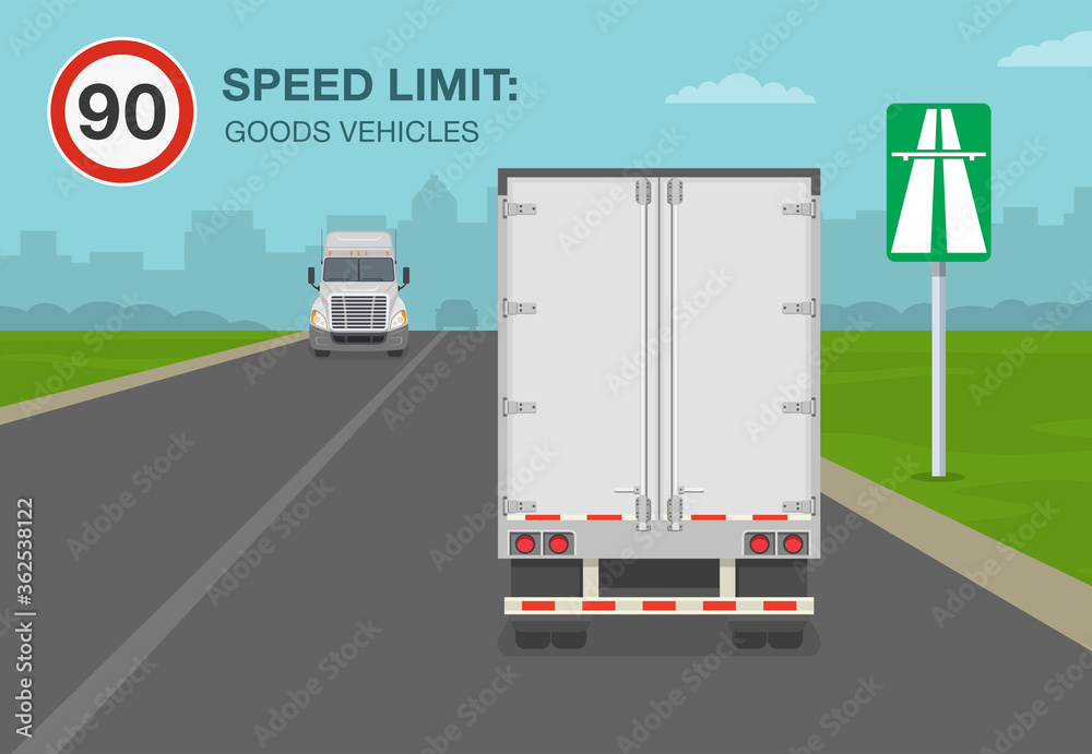 Good vehicles, trucks and cargo carriers on a motorway or highway speed ...