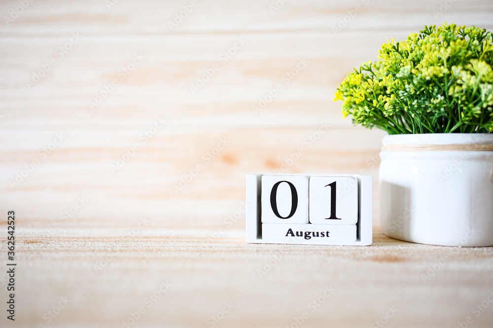 01 August Wooden calendar with Concept Start Hello August Stock Photo ...